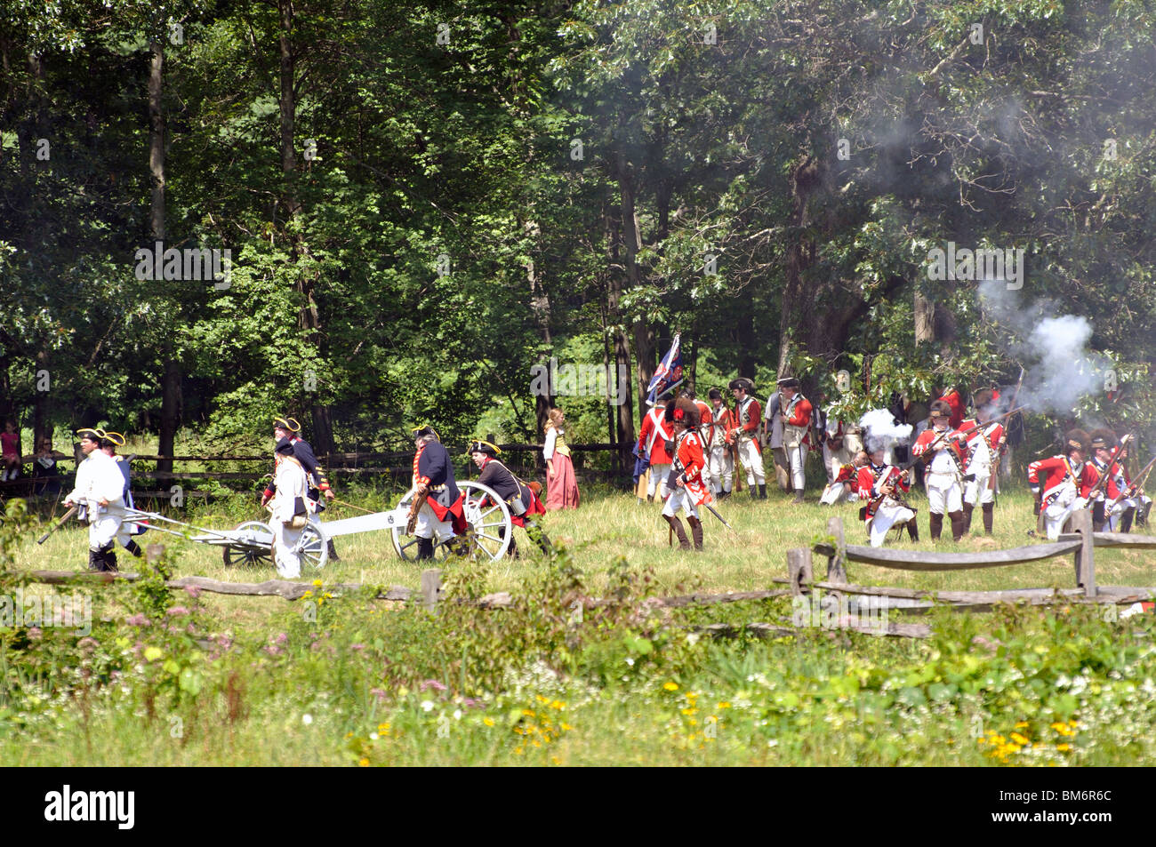 American patriots in battle - costumed American Revolutionary War era ...