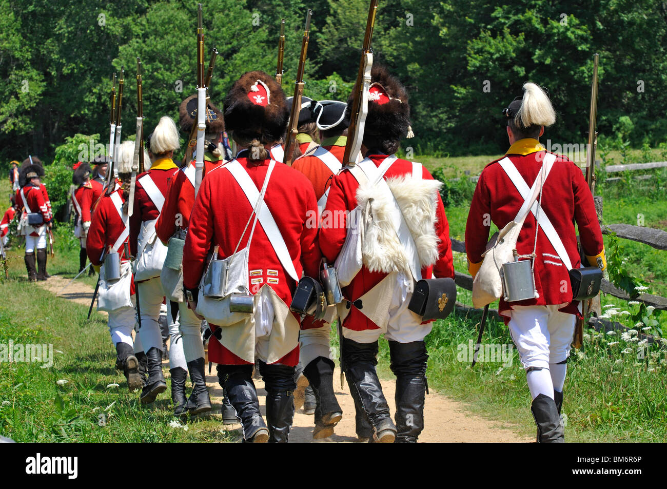 American patriots in battle - costumed American Revolutionary War era ...