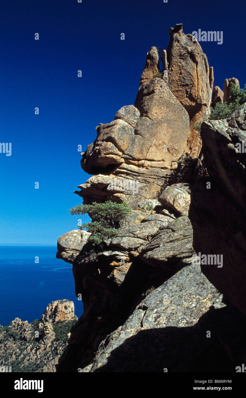 Corsica, France; Rock Formation On A Mountain Above The Sea Stock Photo ...