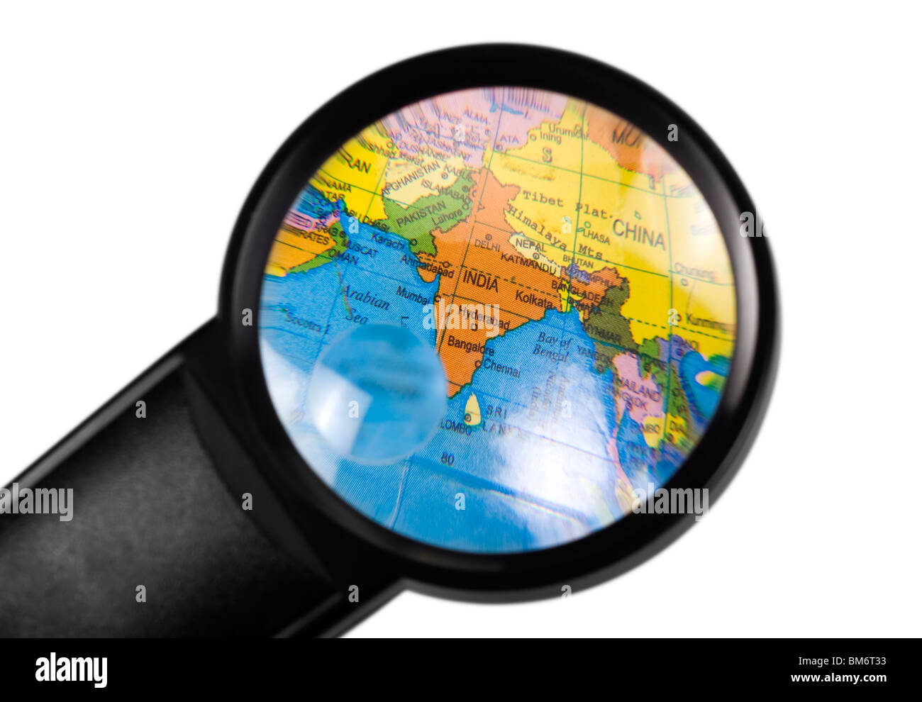 India on globe viewed through a magnifying glass Stock Photo - Alamy