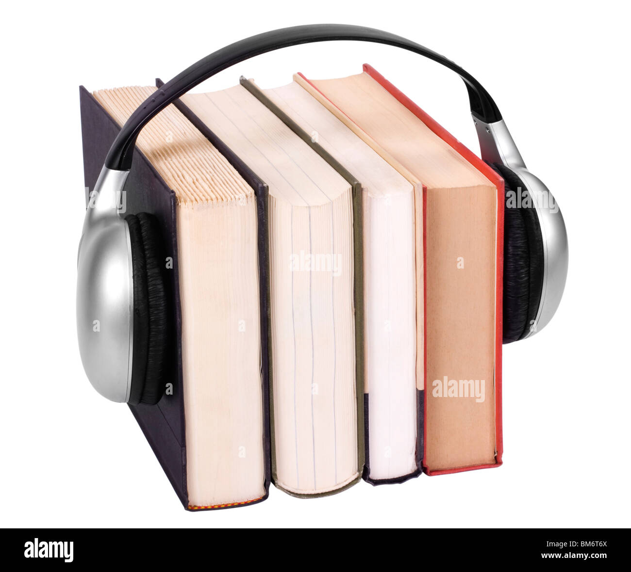Close-up of books with headphones Stock Photo - Alamy