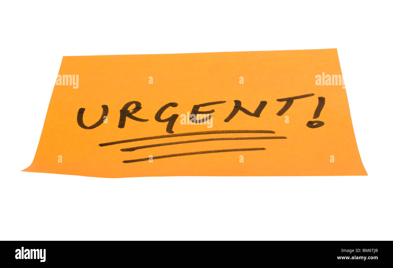 Word Urgent written on an adhesive note Stock Photo - Alamy