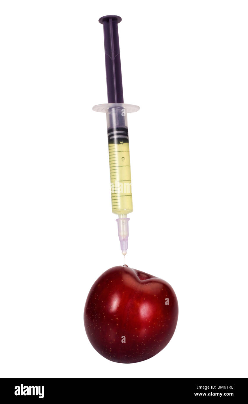Syringe being injected into a plum Stock Photo - Alamy