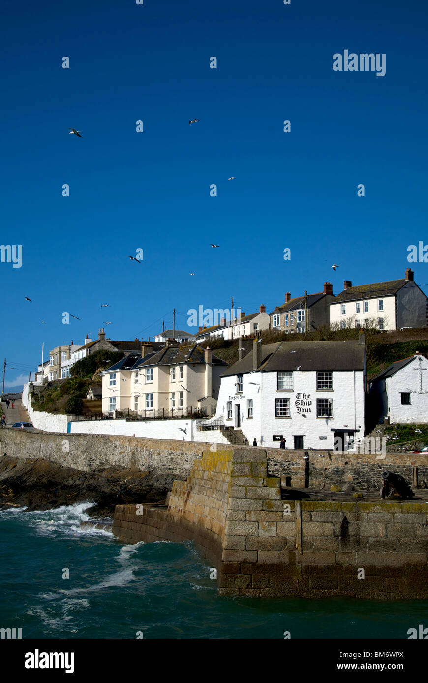 Porthleven Cornwall UK Harbour Harbor Quay Ship Inn Sea Stock Photo - Alamy