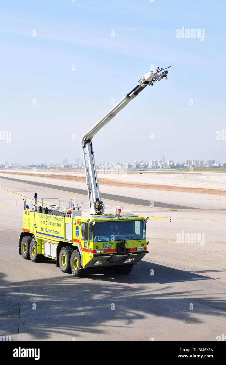 Israel, Ben-Gurion international Airport A fire truck on the ready near ...