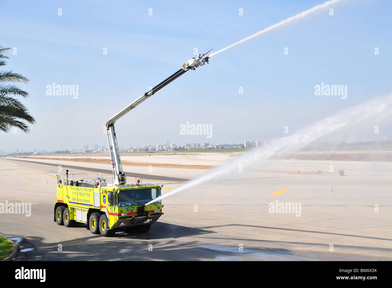 Israel, Ben-Gurion international Airport A fire truck on the ready near ...