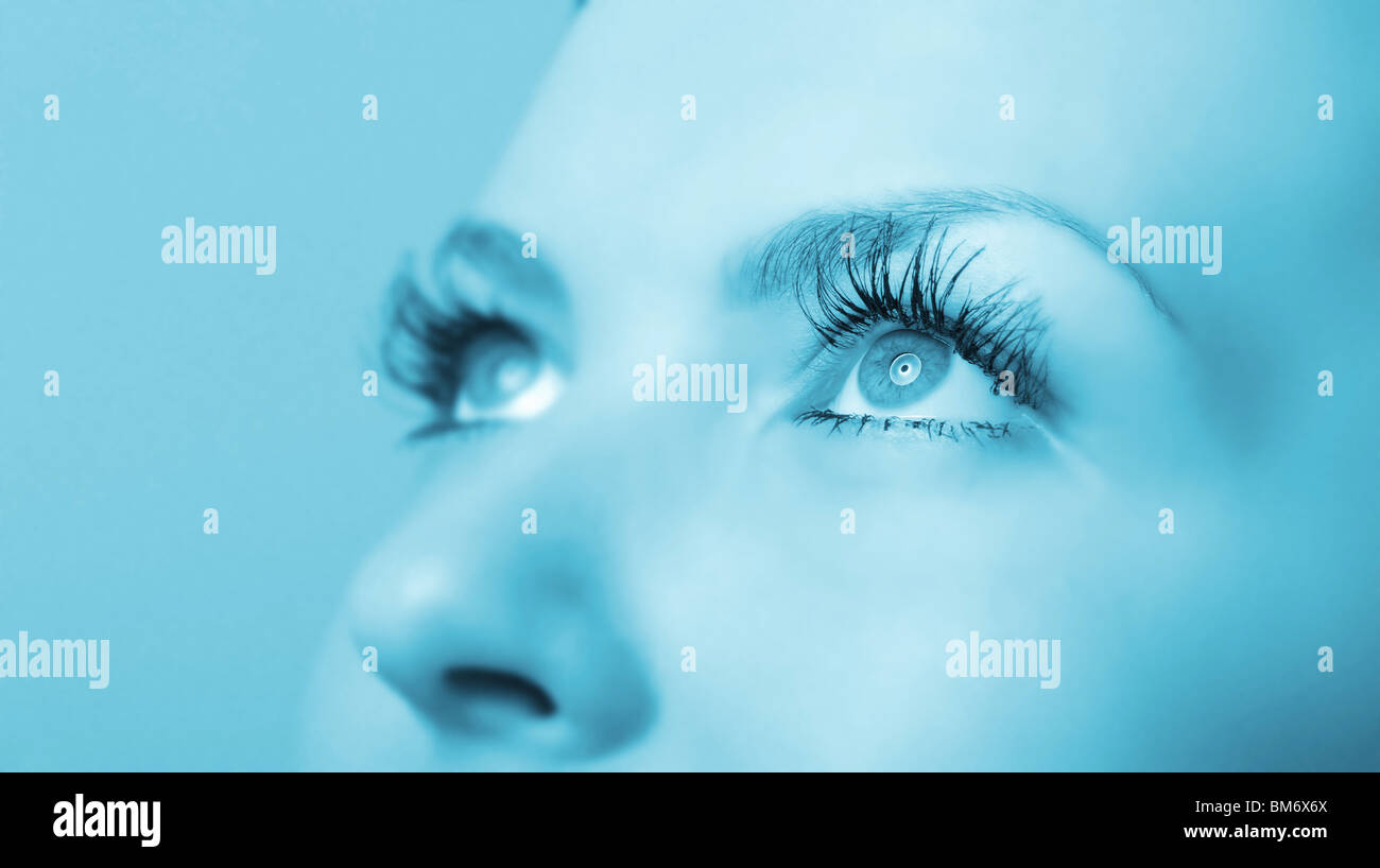 Female eye close up. A blue tonality. Selective focus Stock Photo - Alamy