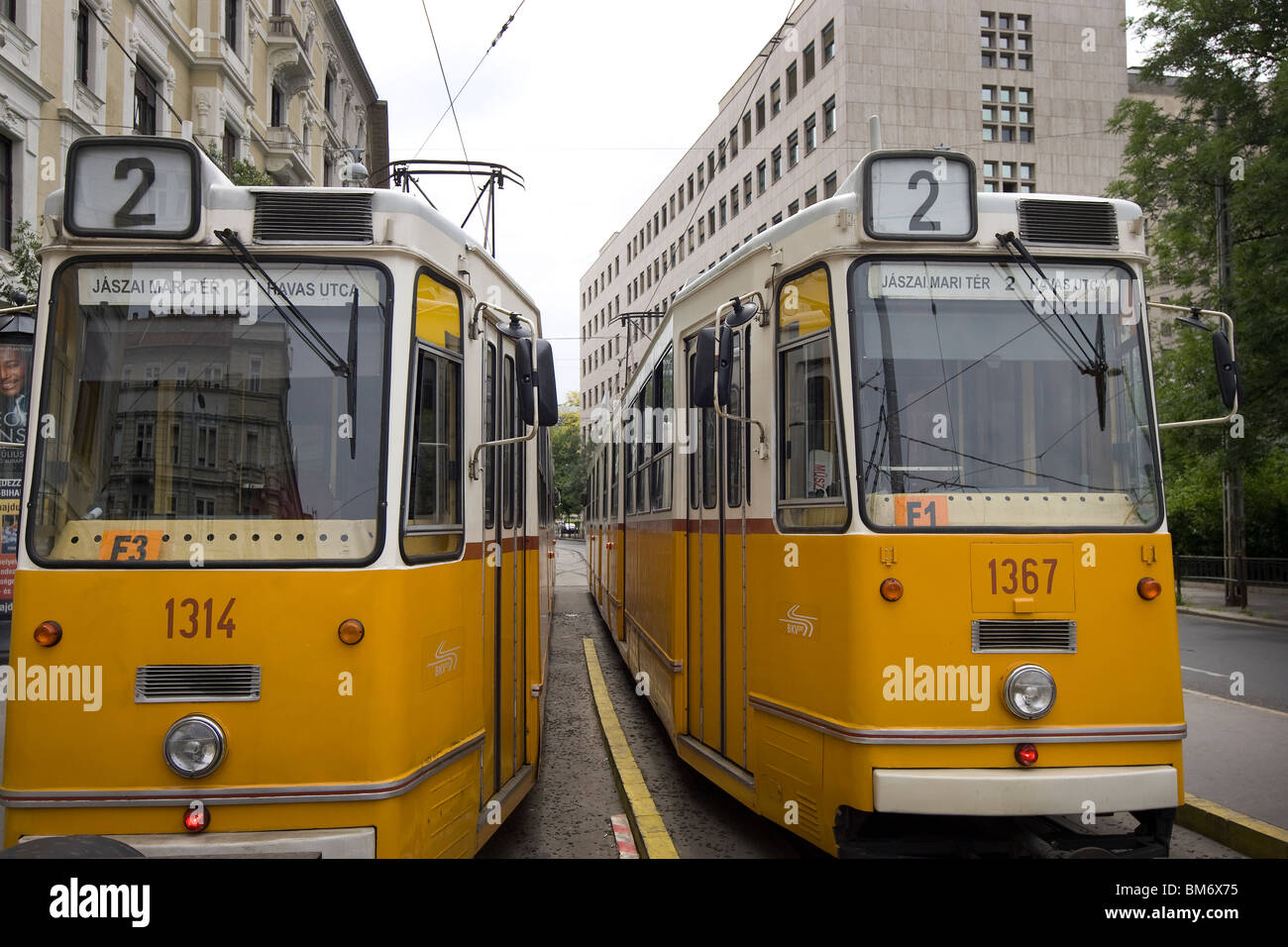 Traditional yellow trams, Budapest, Hungary Stock Photo - Alamy