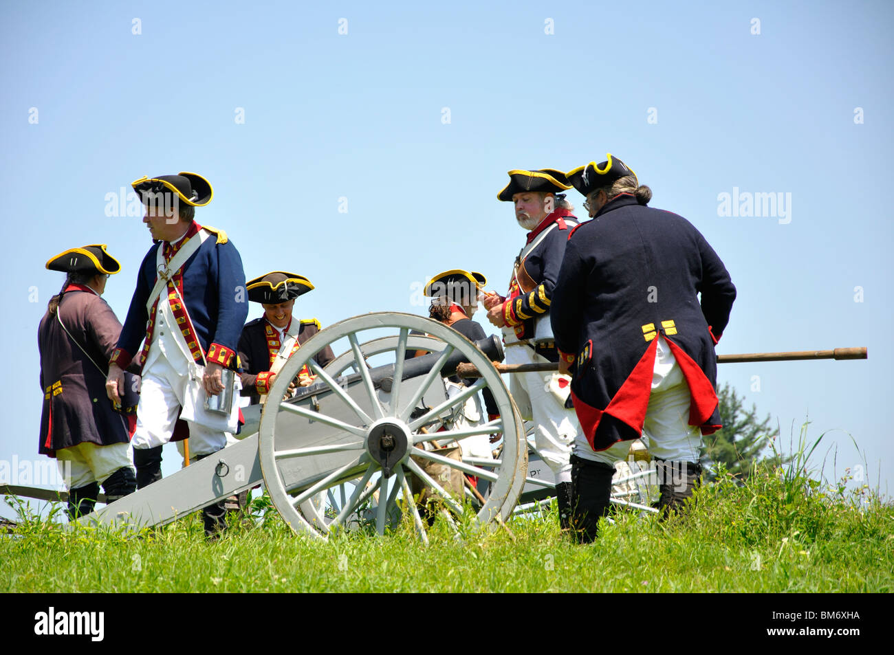 American patriots in battle - costumed American Revolutionary War era ...