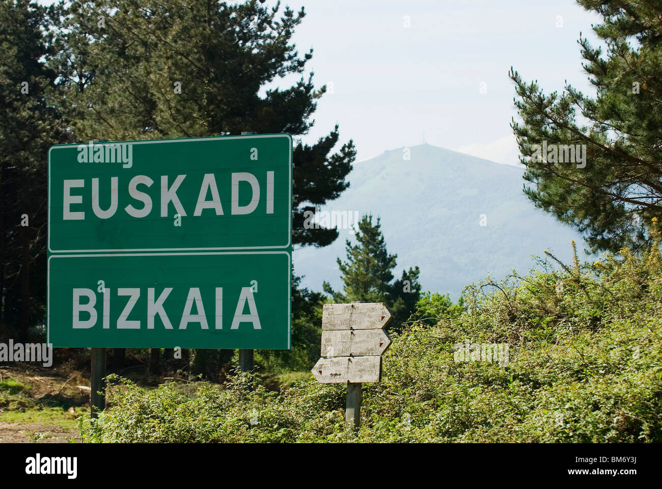 The Basque Country, Bizkaia, Spain; Border Sign At Entrance Of Euskadi ...