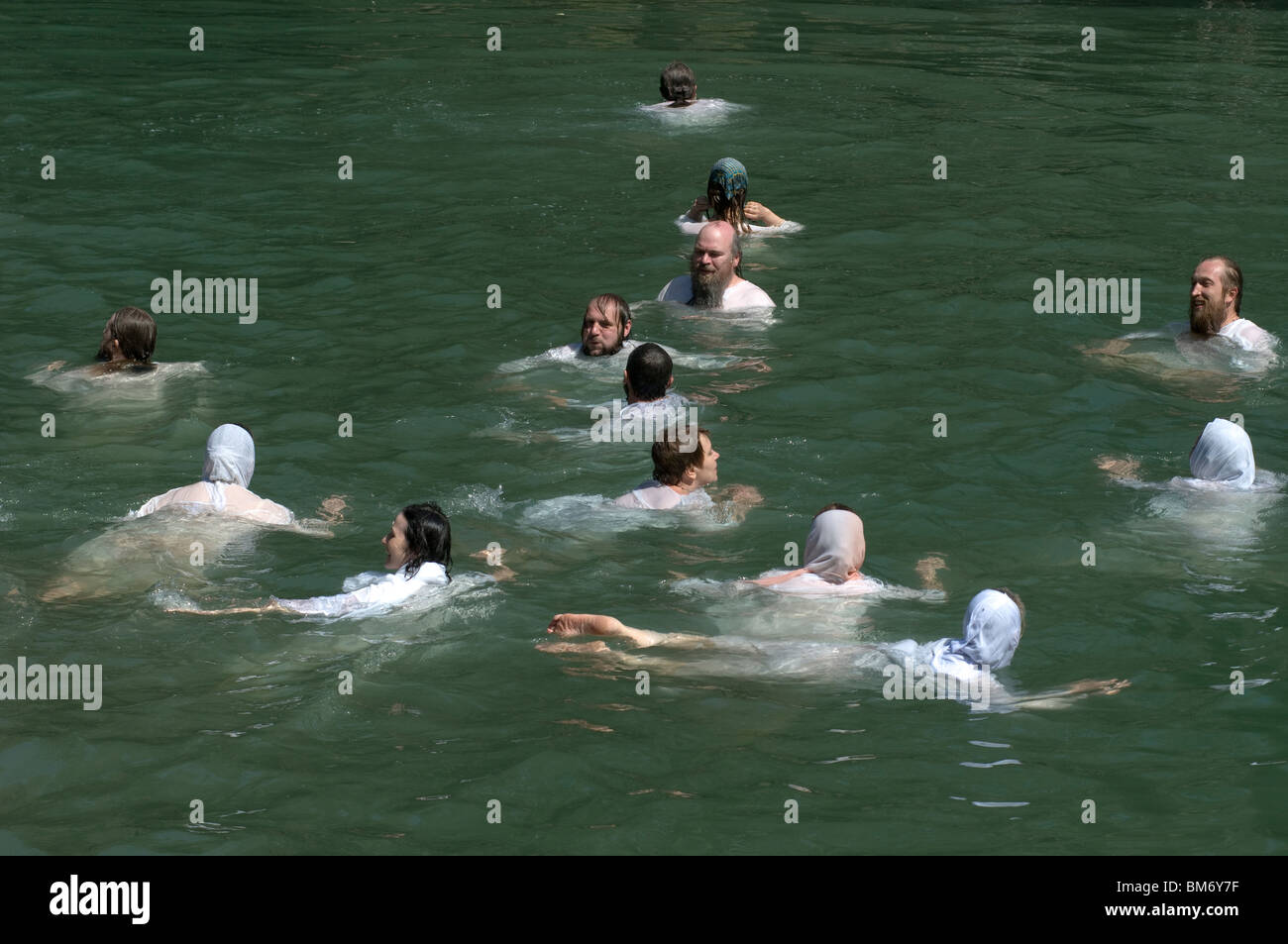 Christian pilgrims bath in Yardenit Baptismal Site located south of ...