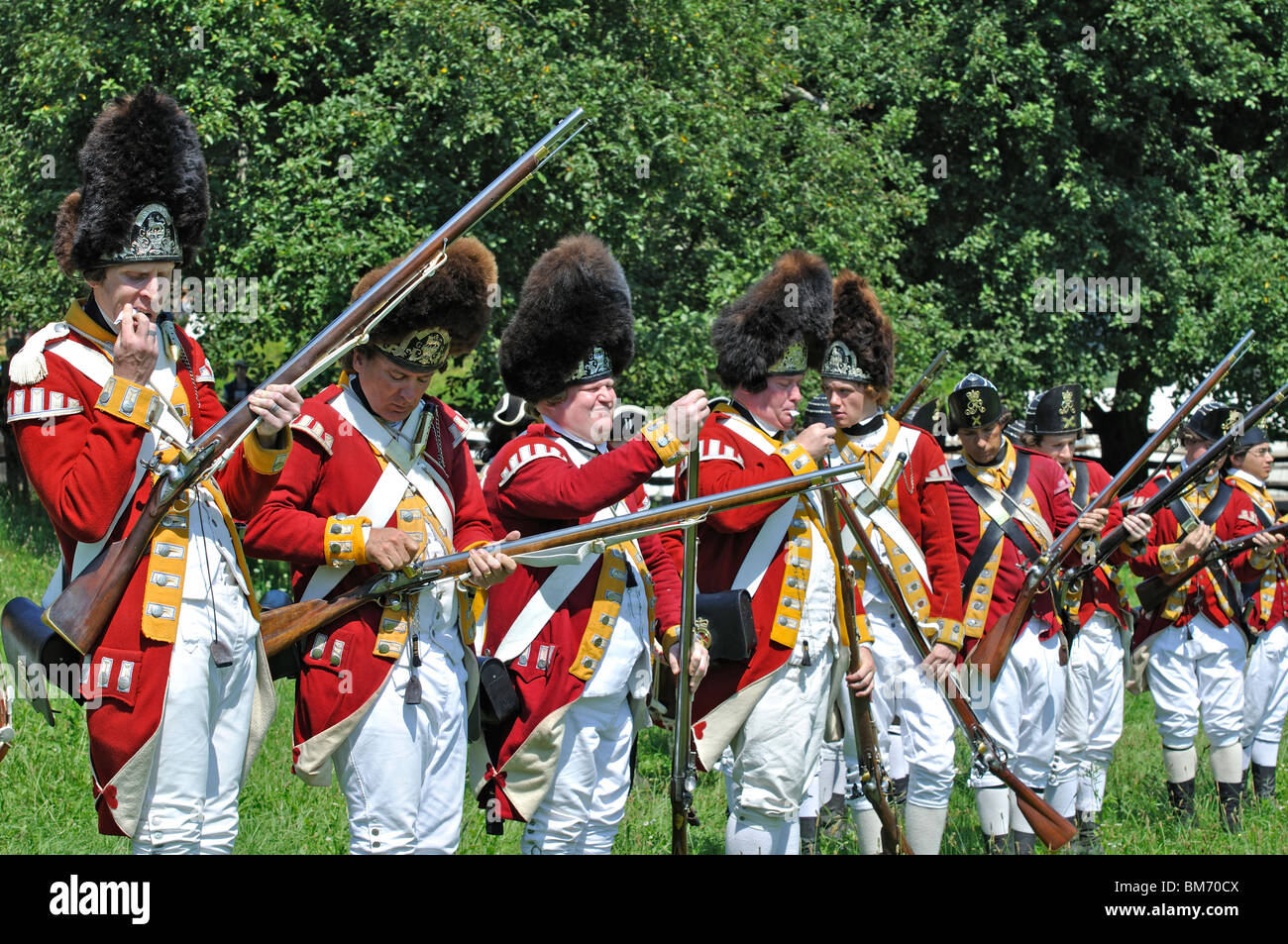 American patriots in battle - costumed American Revolutionary War era ...