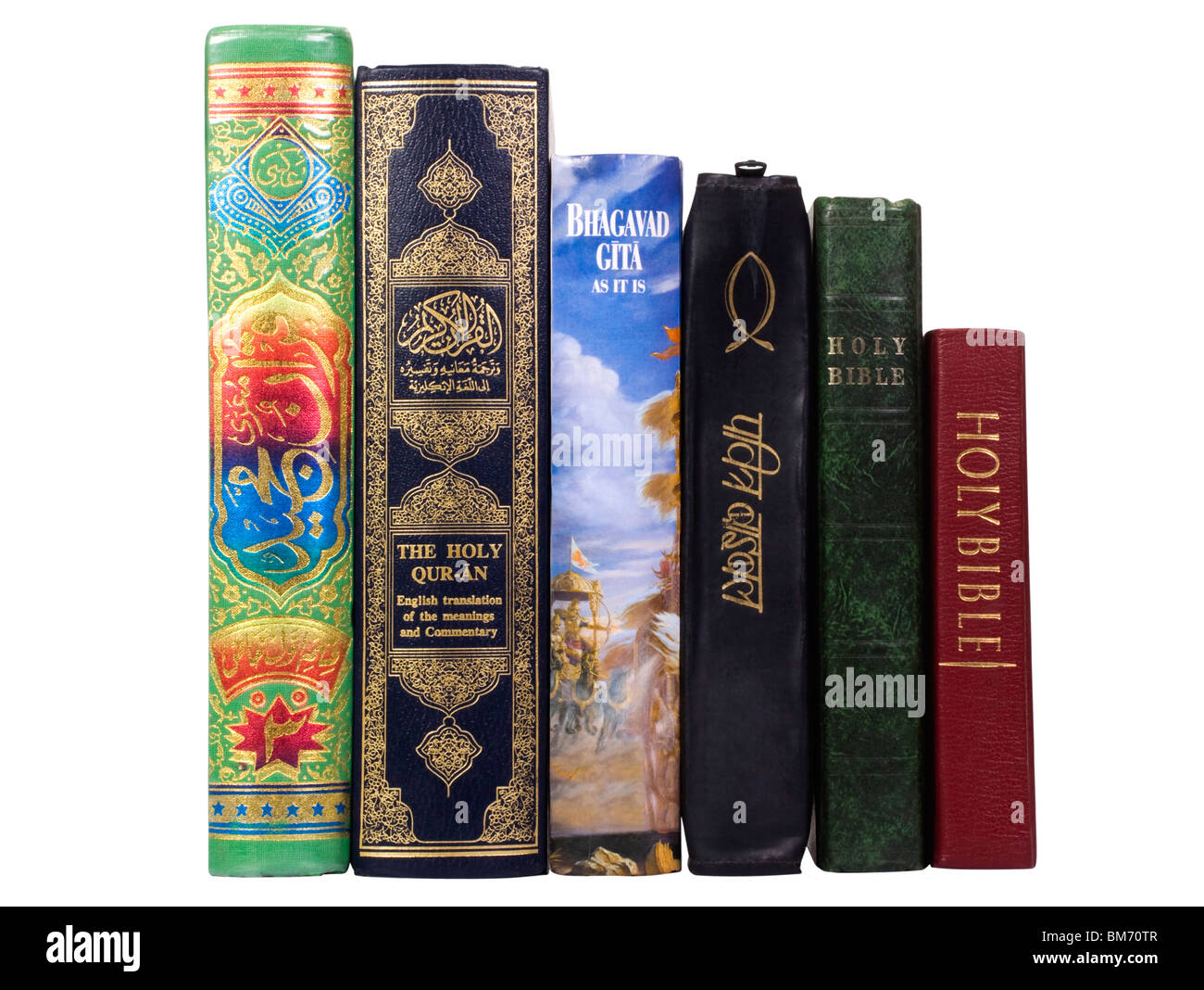 Assorted religious books in a row Stock Photo - Alamy
