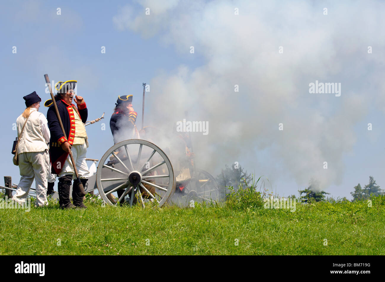 American patriots in battle - costumed American Revolutionary War era ...