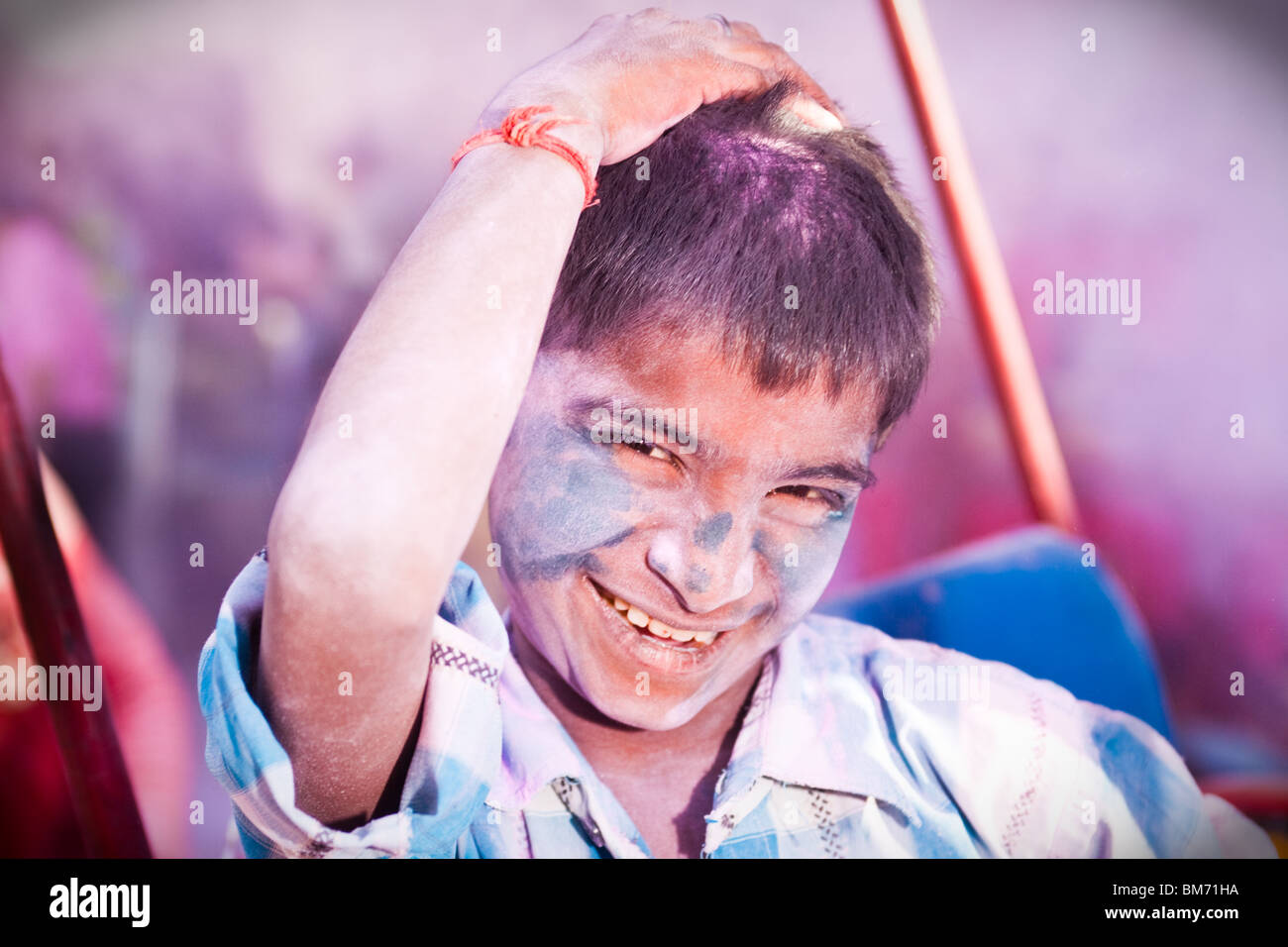 Portrait of a boy during holi celebrations in Matura India Stock Photo ...