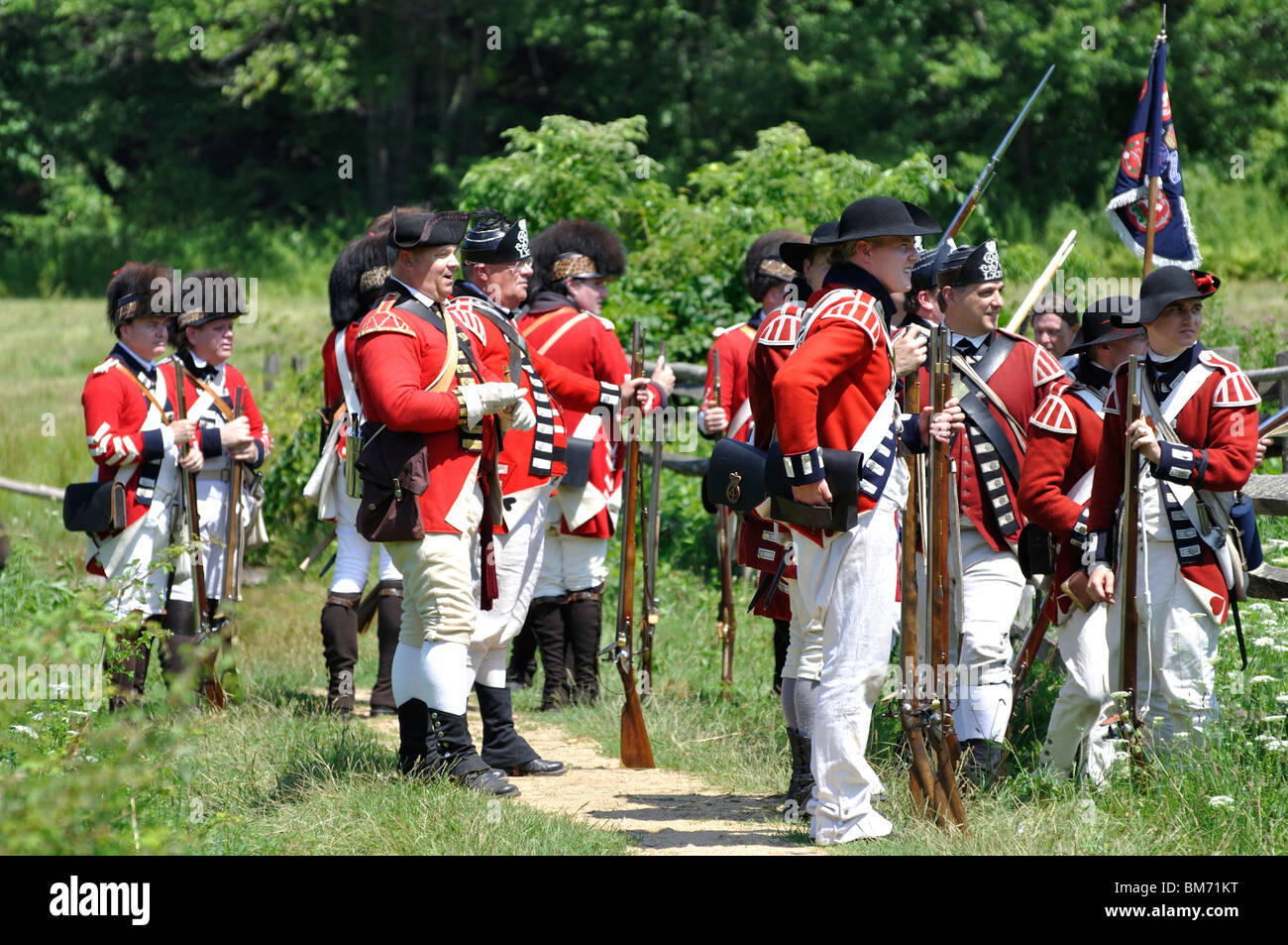 American patriots in battle - costumed American Revolutionary War era ...