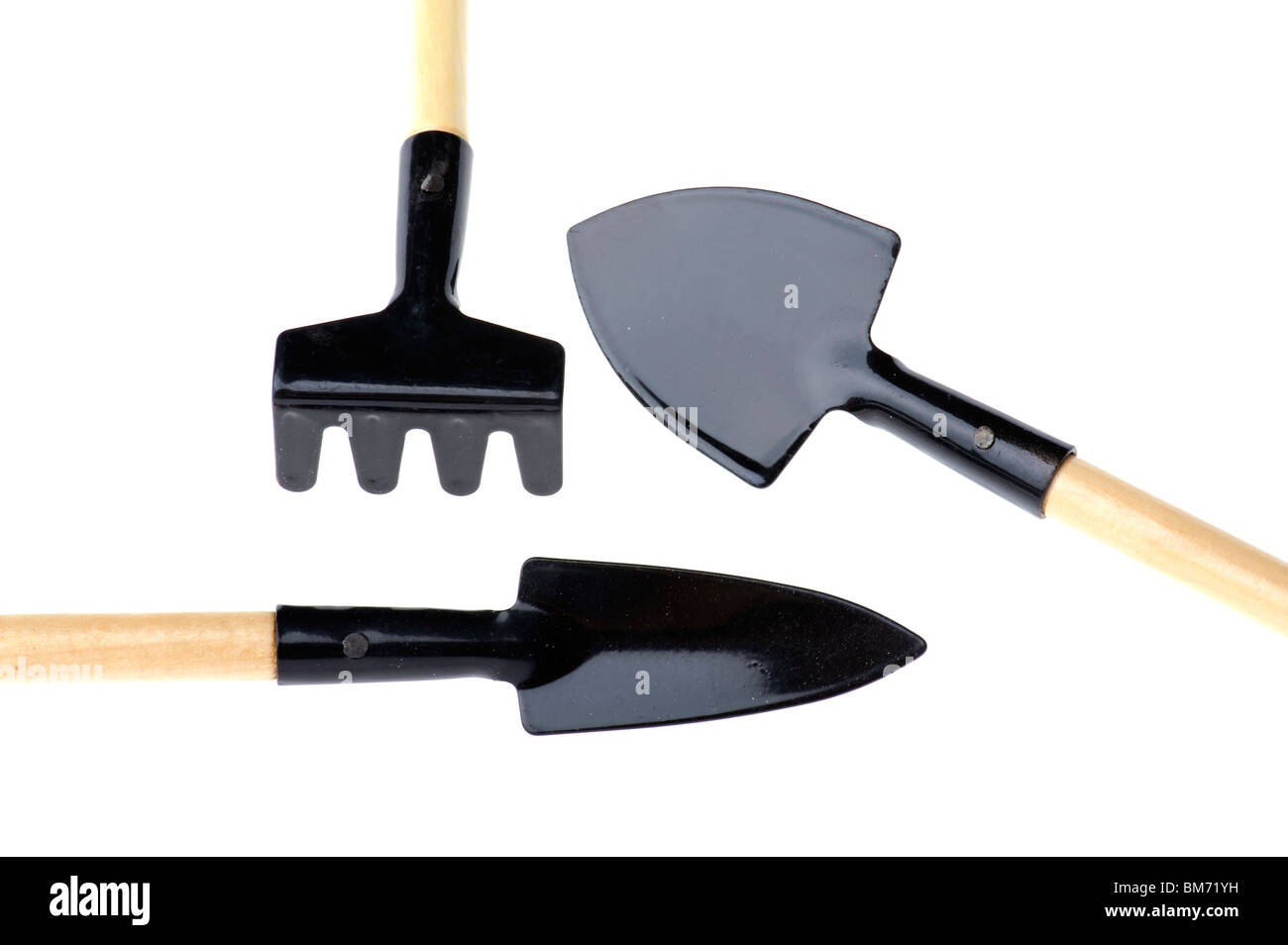 object on white - garden tool spade and rake Stock Photo - Alamy