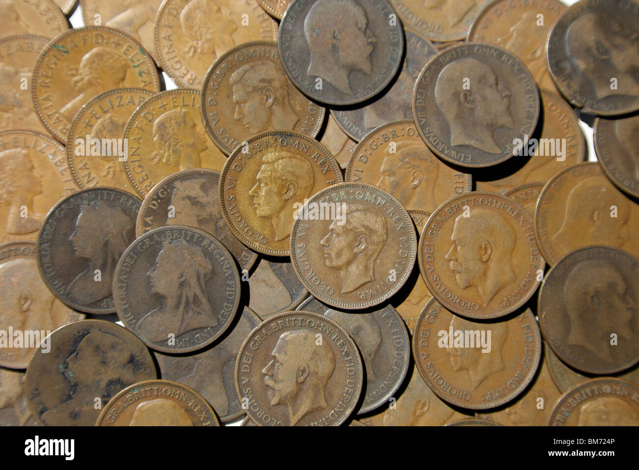 Old British one penny coins Stock Photo - Alamy