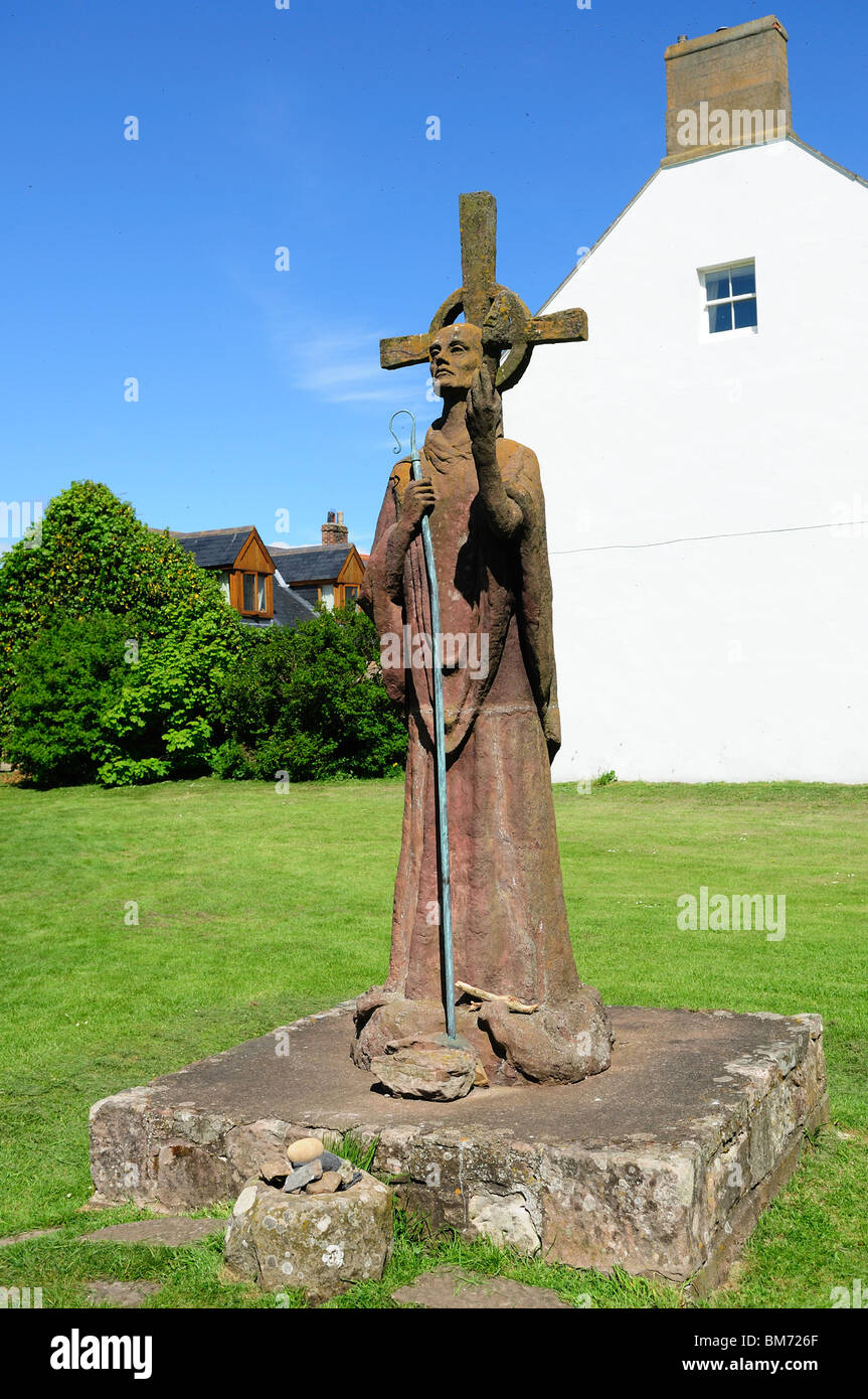 Statue of St Aiden Holy Island Lindisfarne Irish Monk Stock Photo - Alamy