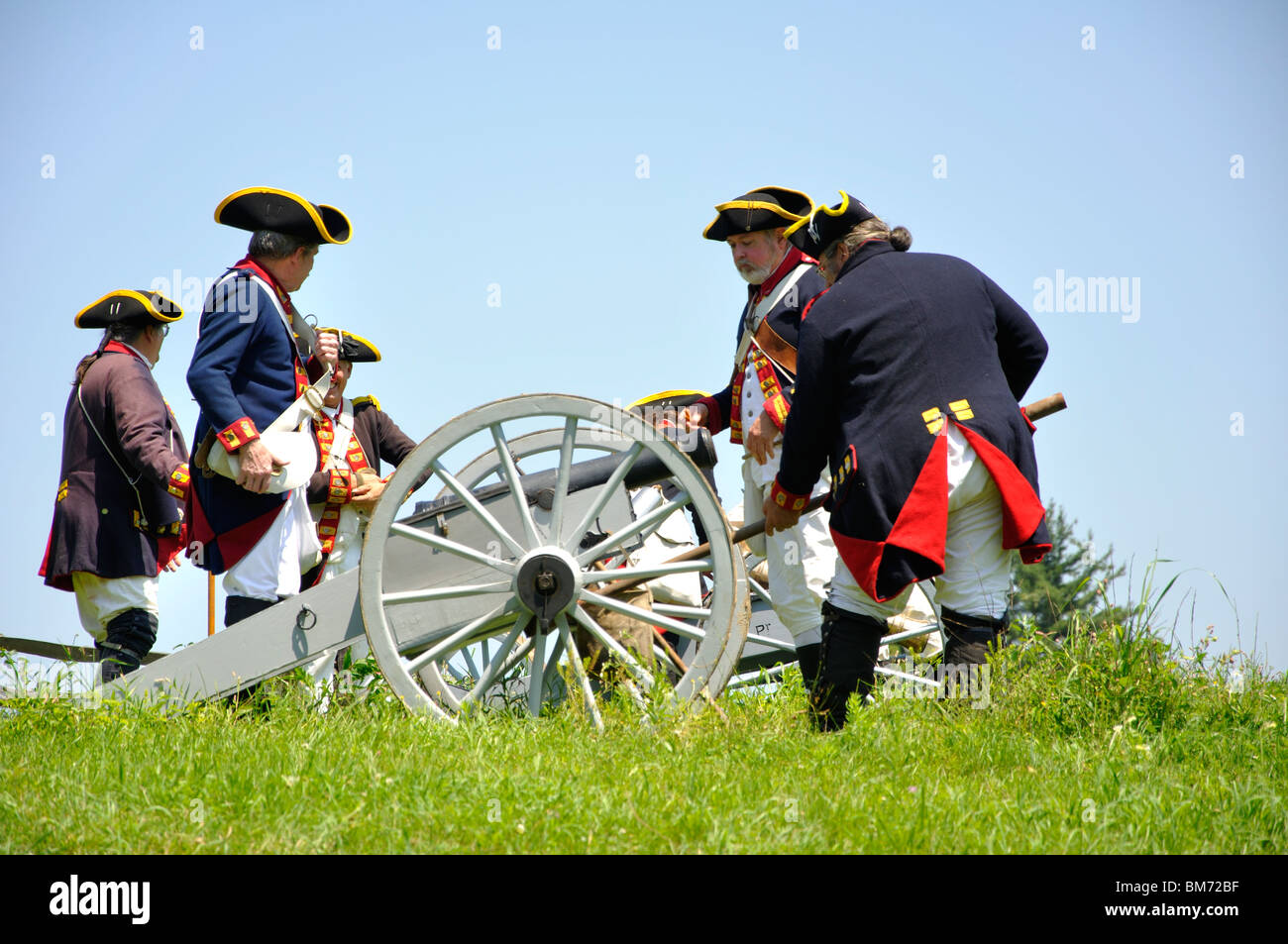 American patriots in battle - costumed American Revolutionary War era ...