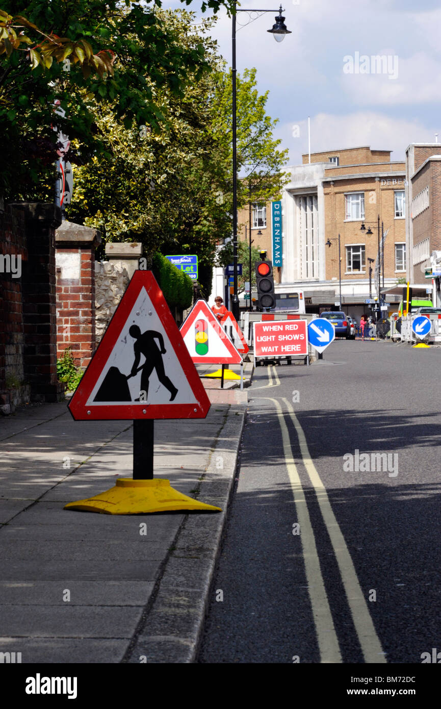 signs warning of roadworks ahead Stock Photo - Alamy