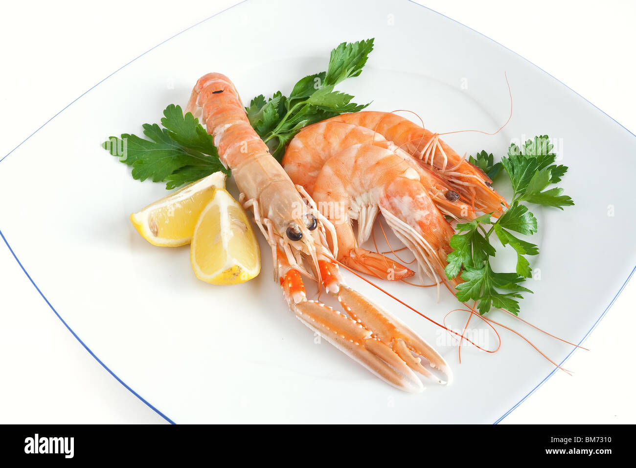 dish with fresh prawns isolated on white background with clipping path ...