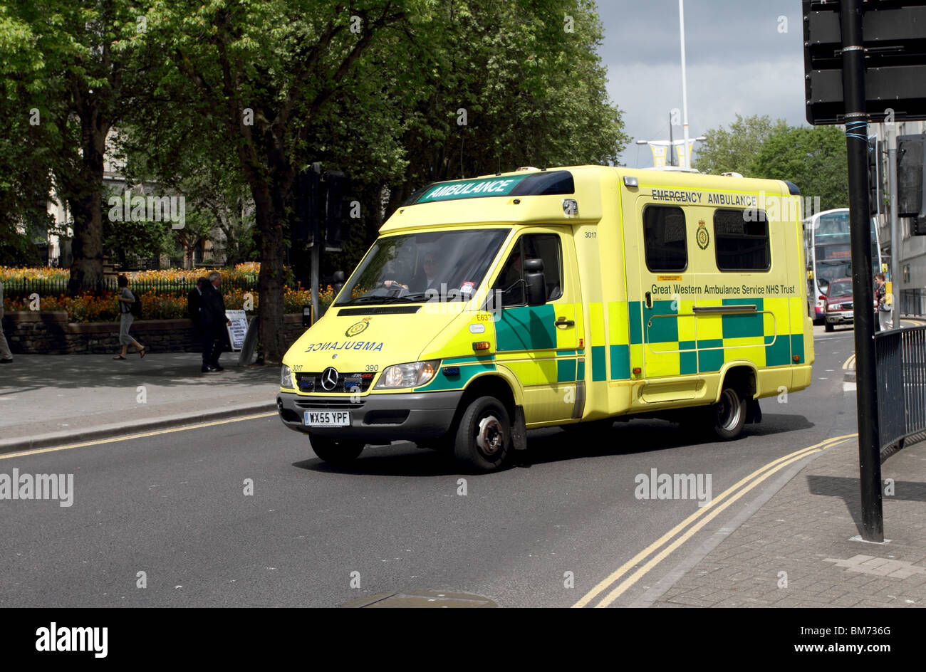 Bright yellow british Ambulance Stock Photo - Alamy