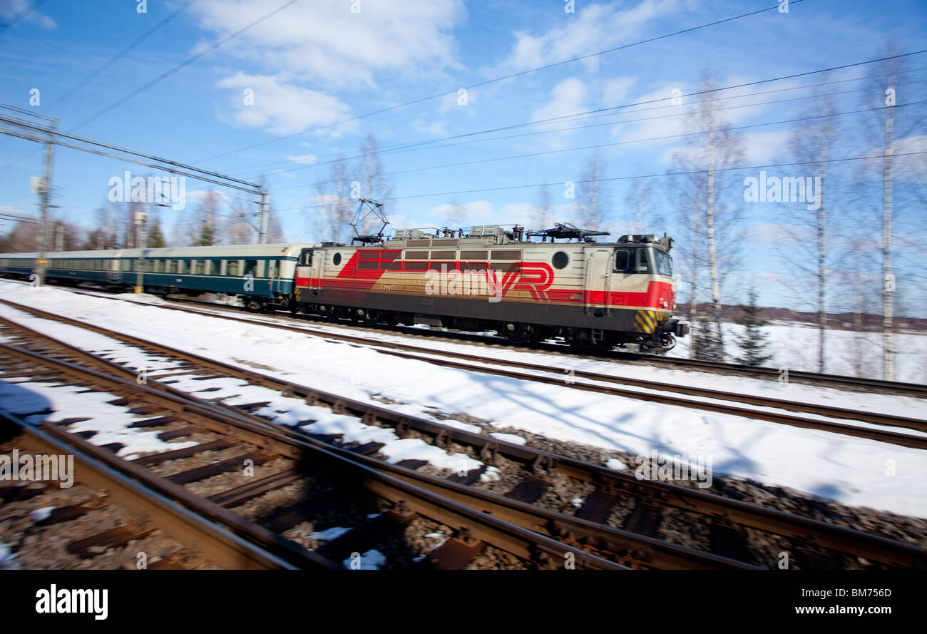 Finnish National Railroad company's (VR) passenger train using electric ...