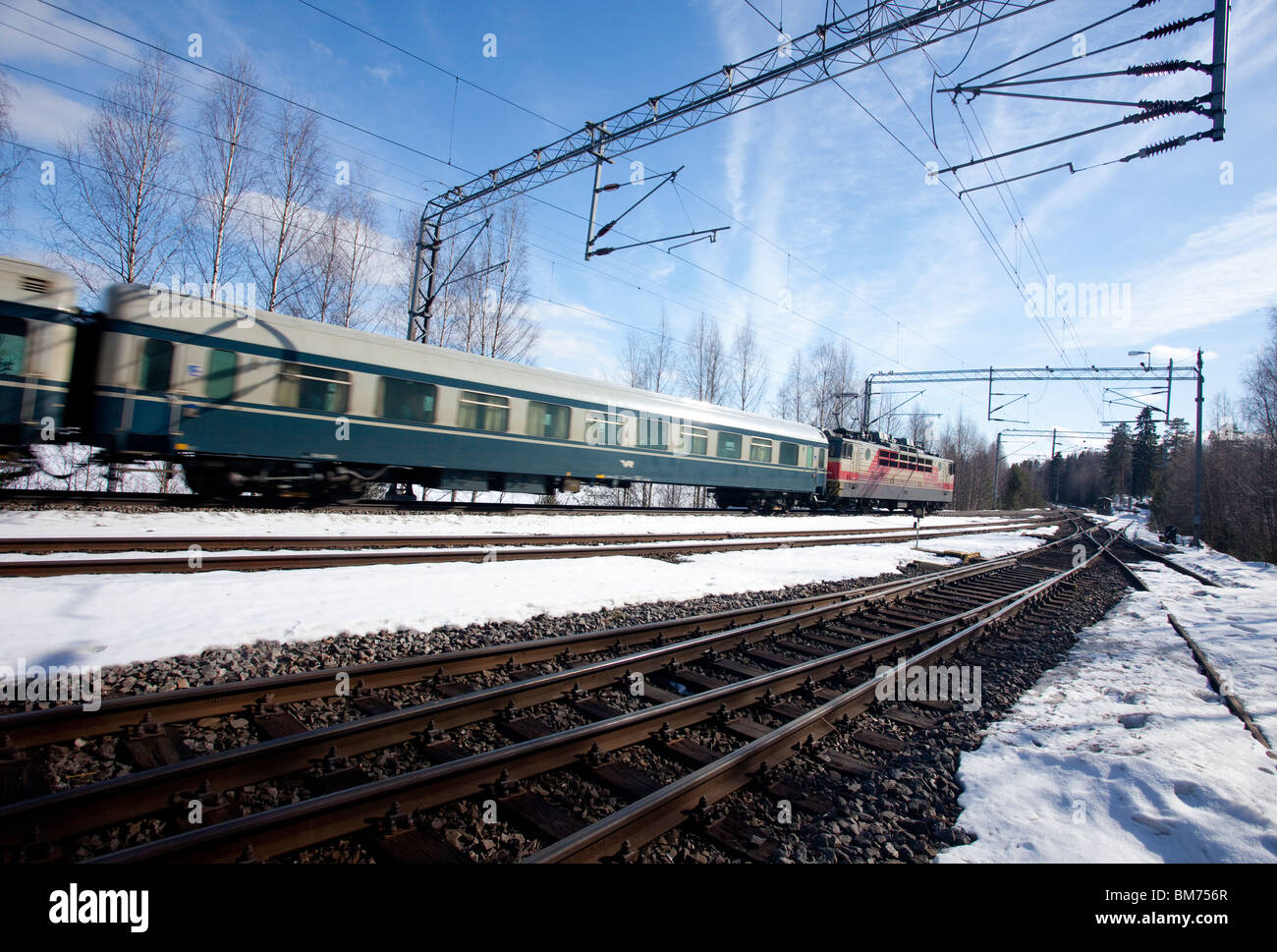 Finnish National Railroad company's (VR) passenger train using electric ...