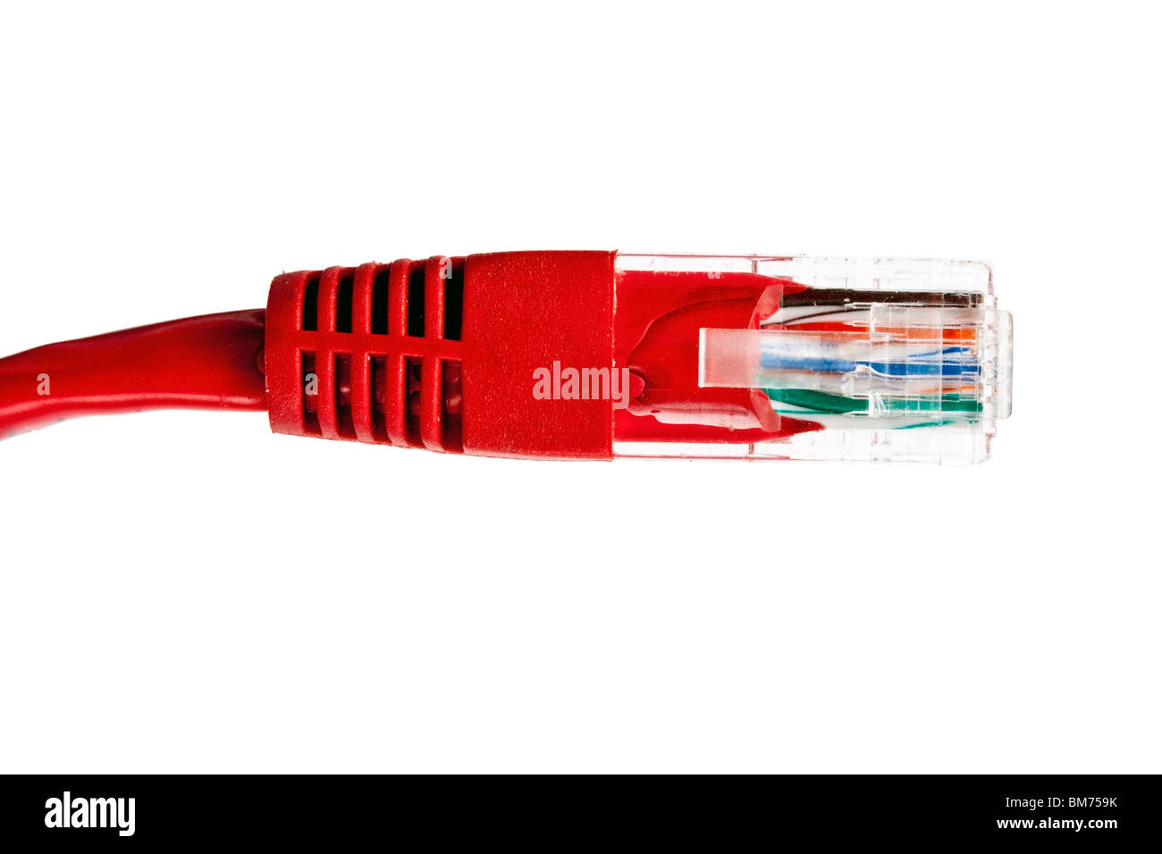 Red network plug isolated on white background Stock Photo - Alamy