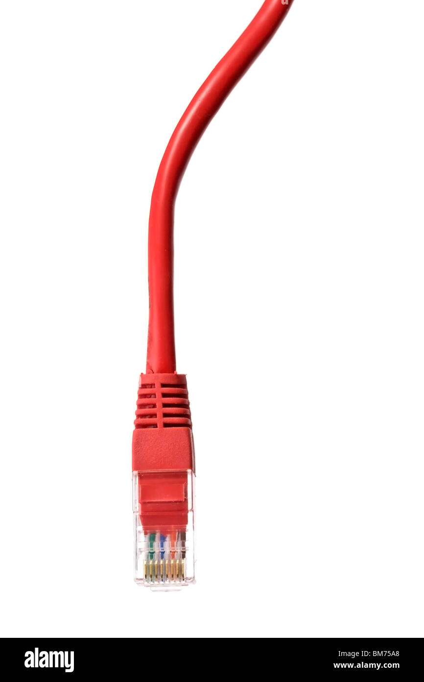 Red network cable isolated on white background Stock Photo - Alamy
