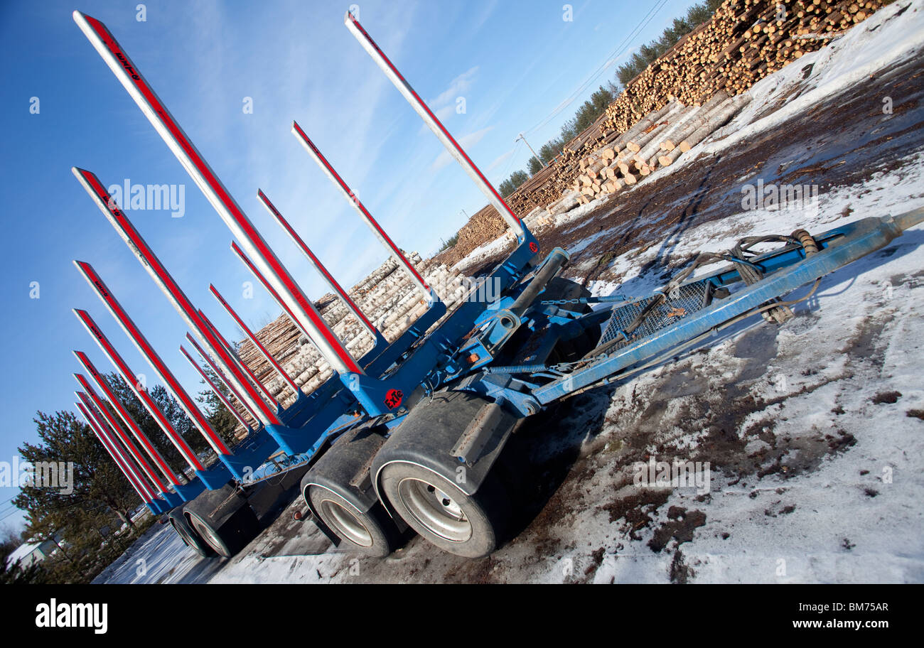 Empty Finnish logging truck trailer , Finland Stock Photo - Alamy