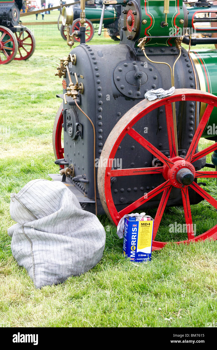 Portable steam engine at a vintage rally with traction engines in the ...