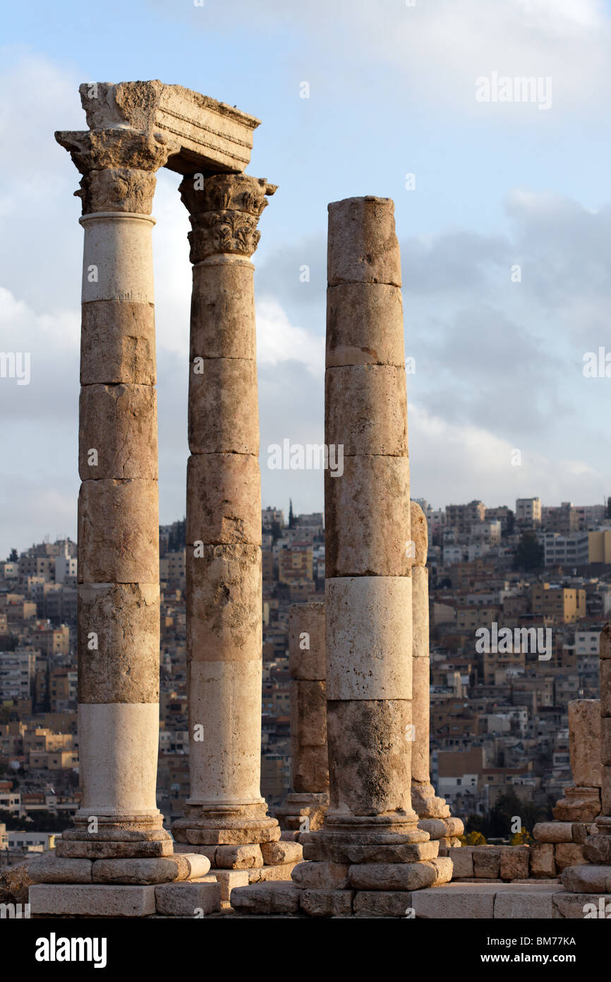 The giant columns of the Temple of Hercules towering over modern Amman ...