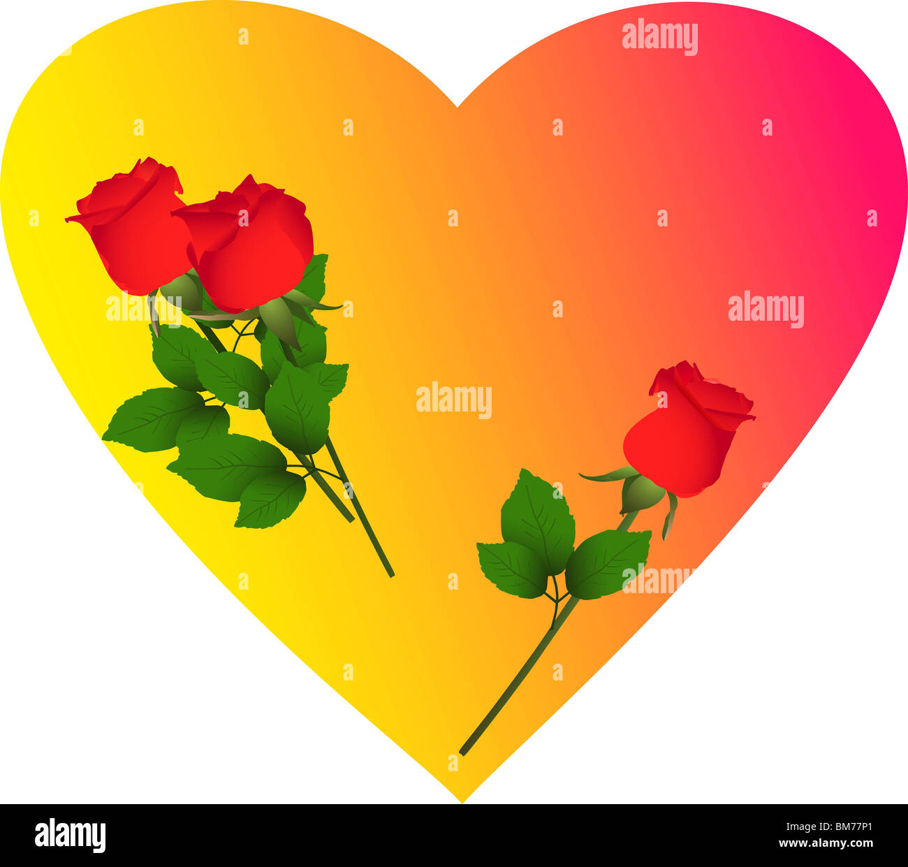 Heart with three red rose flower (rasterize from vector Stock Photo - Alamy