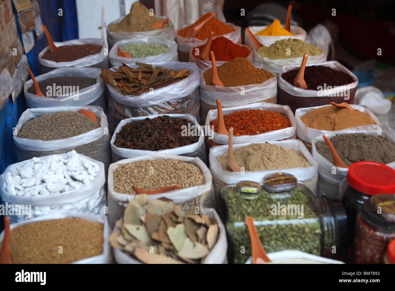 Herbs and spices on display in the town of Arambol in northern Goa in ...