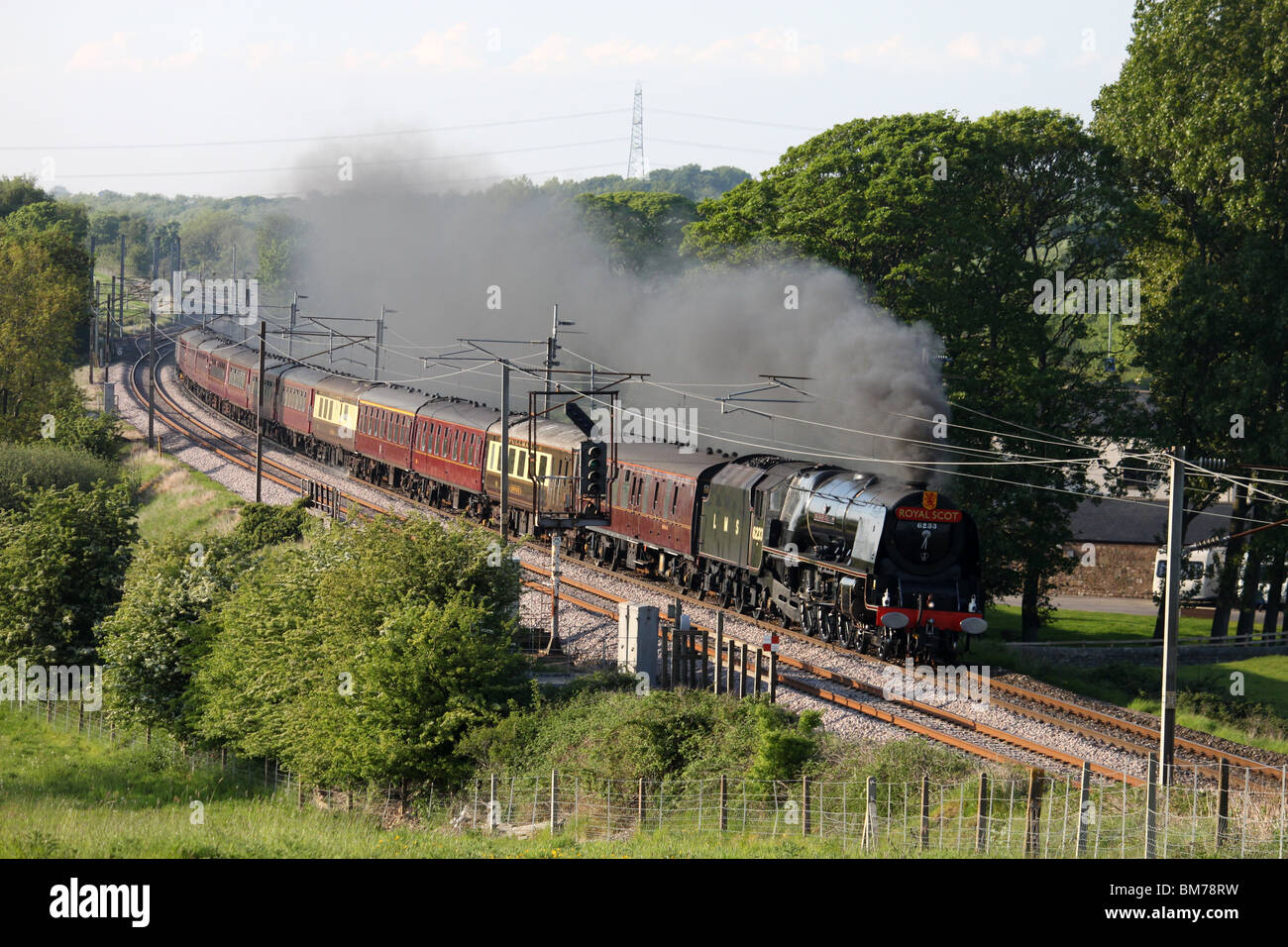 Steam train Duchess of Sutherland on the West Coast Main Line south of ...