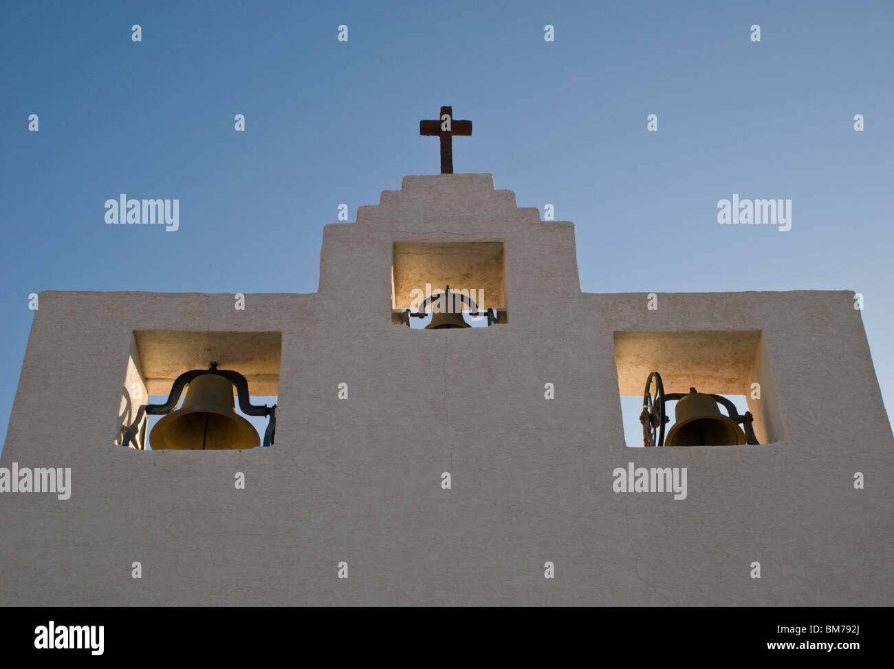 The St Francis de Paula church bell tower glows in the morning light in ...