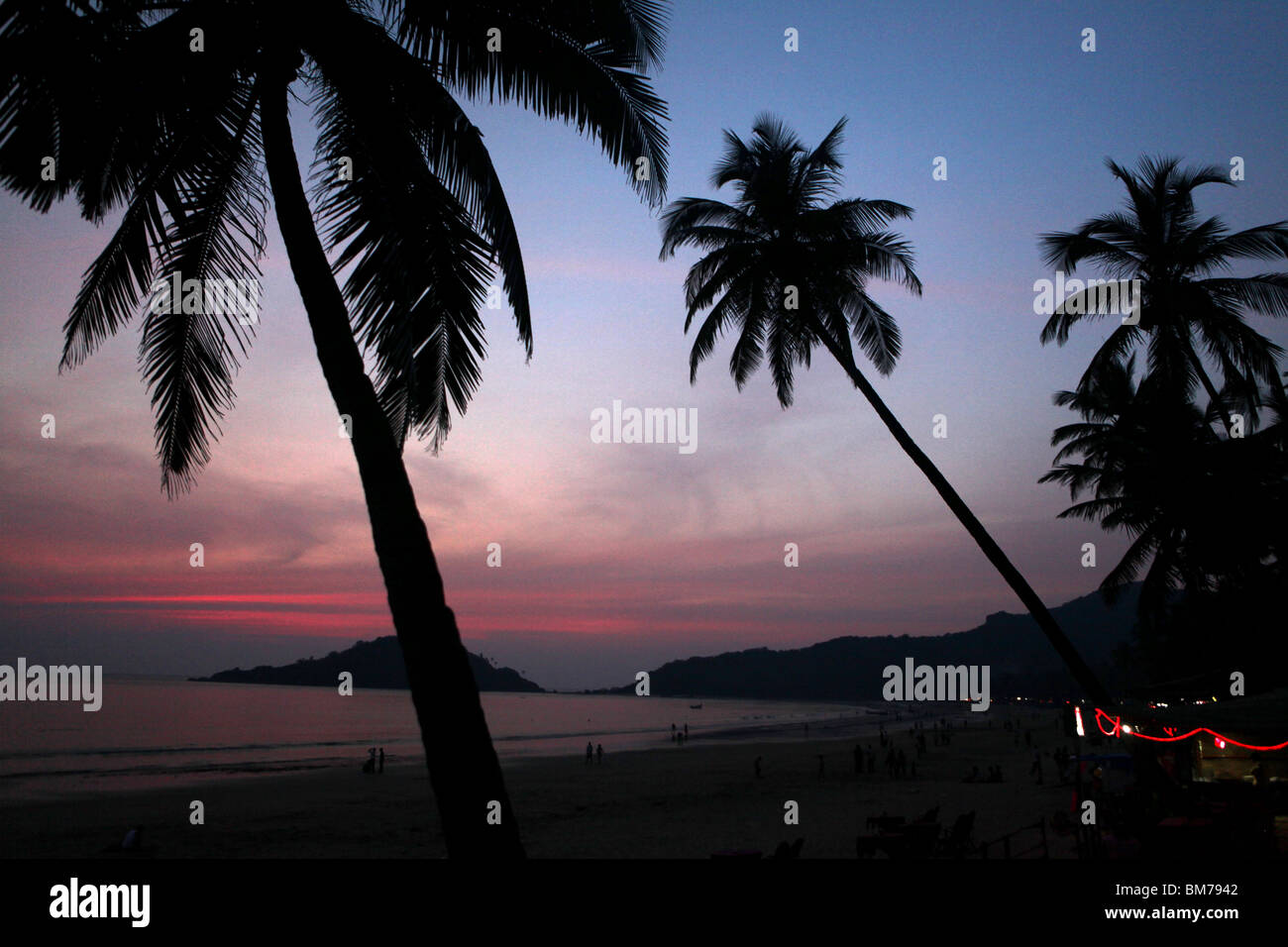 Sunset on Palolem Beach in southern Goa, Goa State, India Stock Photo ...