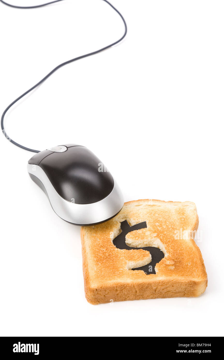bread slice with dollar sign and computer mouse, concept online ...