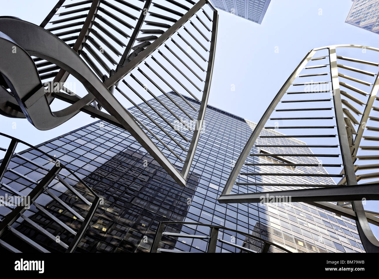 Steel "Trees" sculpture on Stephen Avenue with skyscrapers in the ...