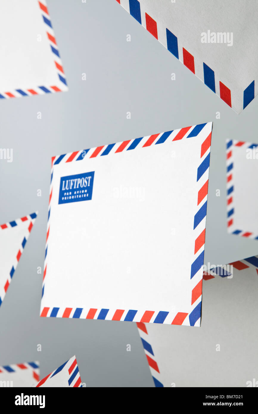 Floating air mail envelopes Stock Photo - Alamy
