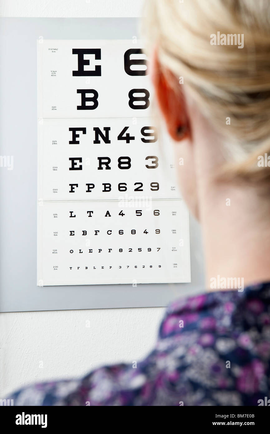 Woman reading eye test chart hi-res stock photography and images - Alamy