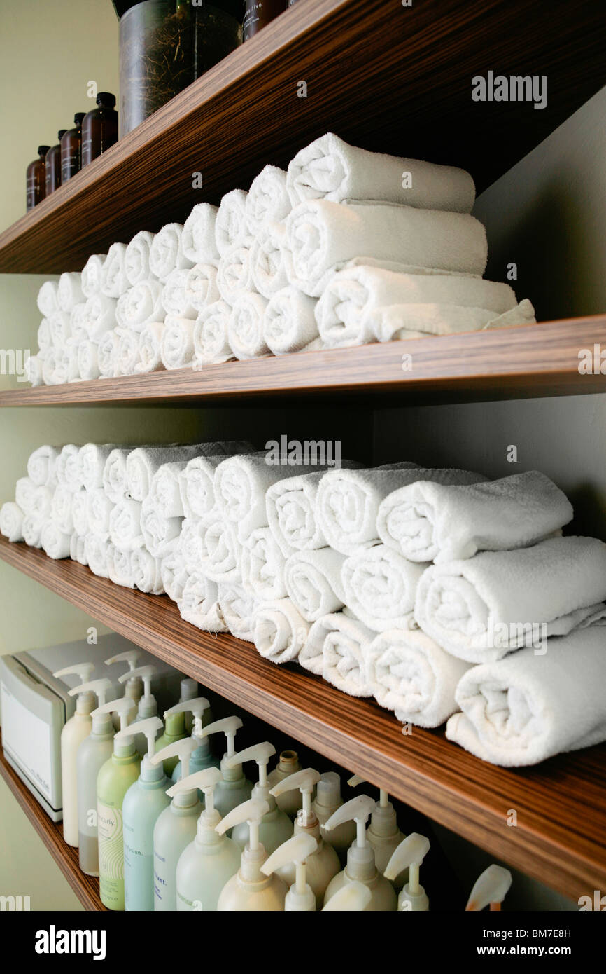 Shelves in a beauty spa Stock Photo - Alamy