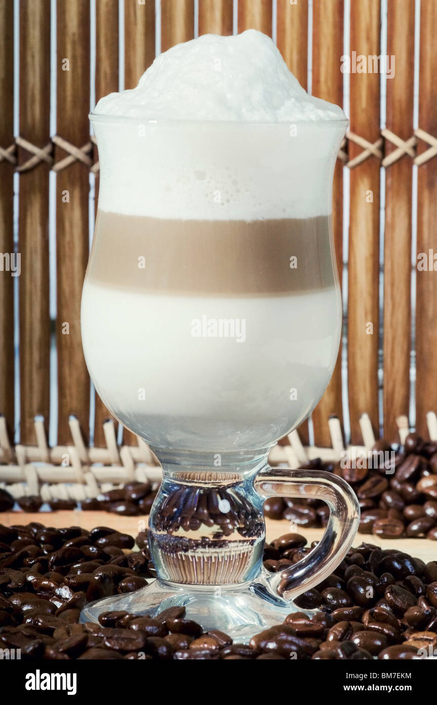 Latte coffee in a glass Stock Photo - Alamy