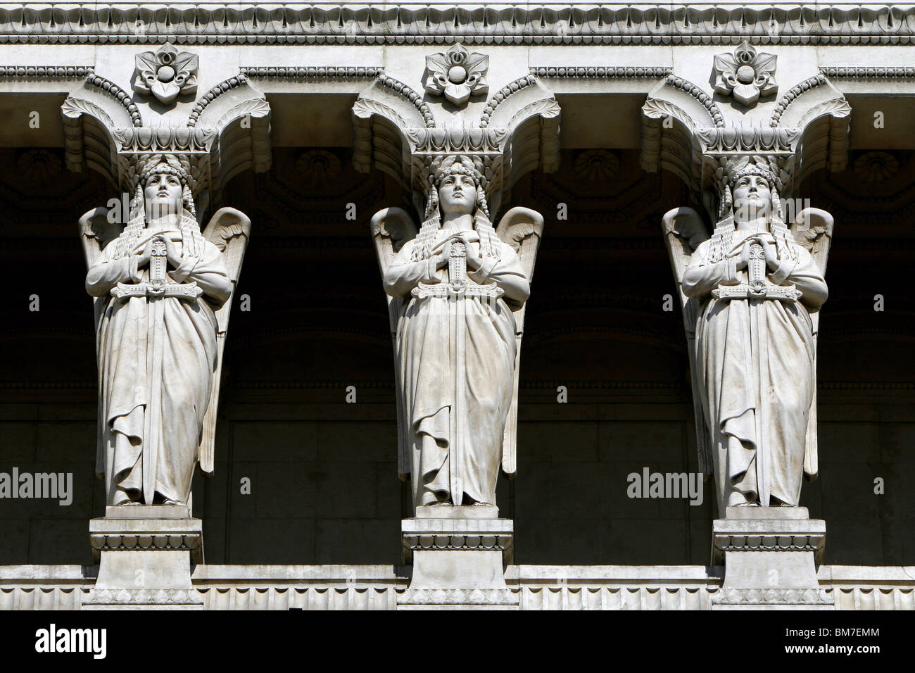 Lyon (69) : Sculptures outside the Basilica of Notre-Dame de Fourvière ...