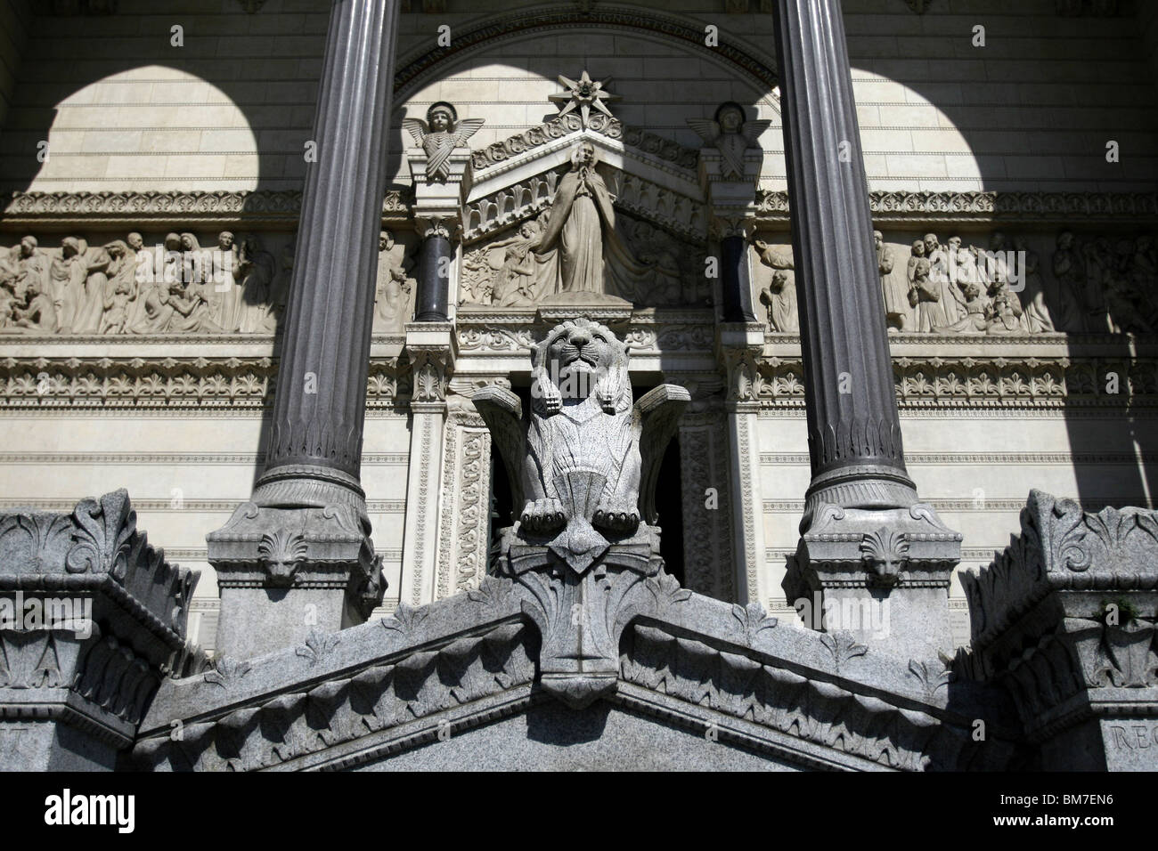 Lyon (69) : Entrance to the Basilica of Notre-Dame de Fourvière Stock ...