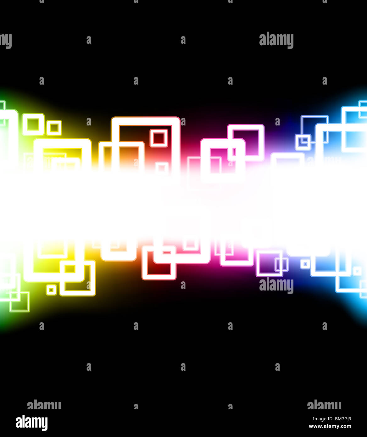 Vector illustration of abstract squares flowing through a rainbow glow ...