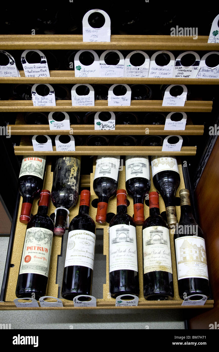 Bordeaux Wines in Eurocave Wine Cellar Storage Cabinet Stock Photo - Alamy