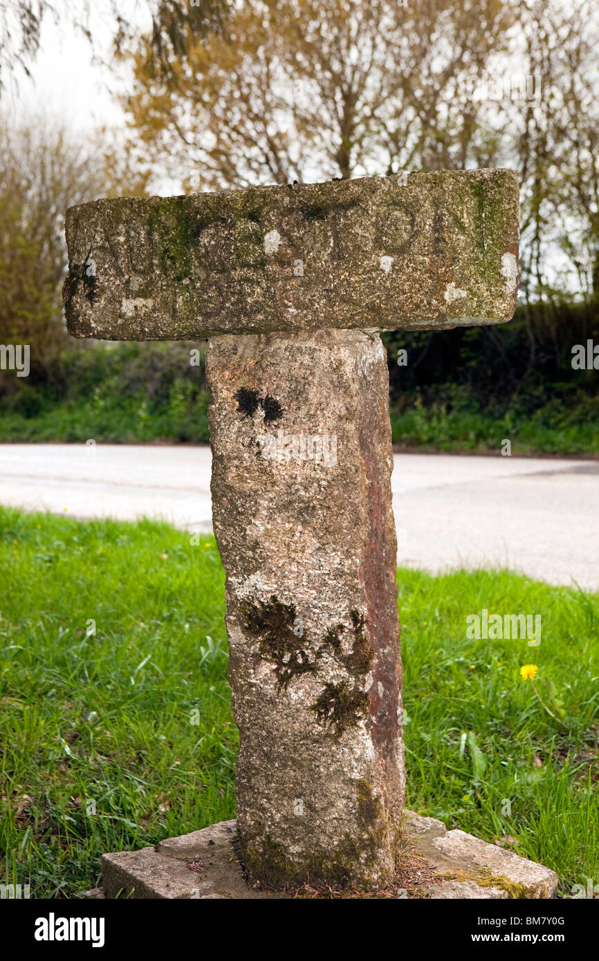 UK, Cornwall, Launceston, Polyphant, ancient milestone to Launceston ...